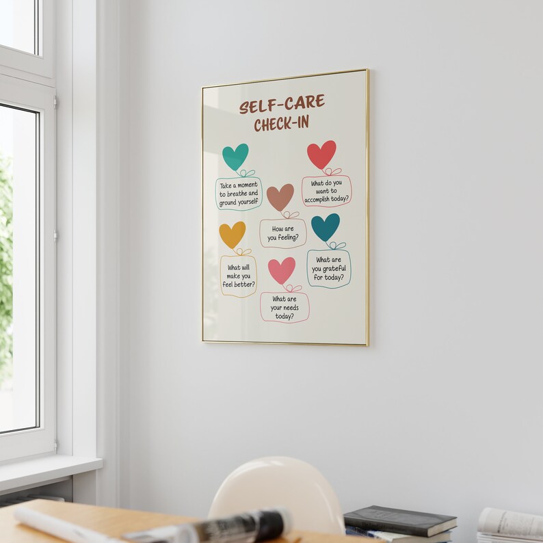 Self Care Check in Poster, Daily Checklist, Therapy Office Decor ...