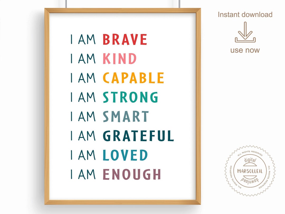 Affirmations Poster I Am Kind Smart Loved Mental Health - Etsy