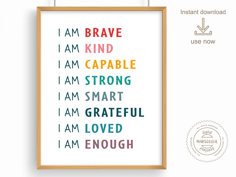 Affirmations Poster I Am Kind Smart Loved Mental Health - Etsy
