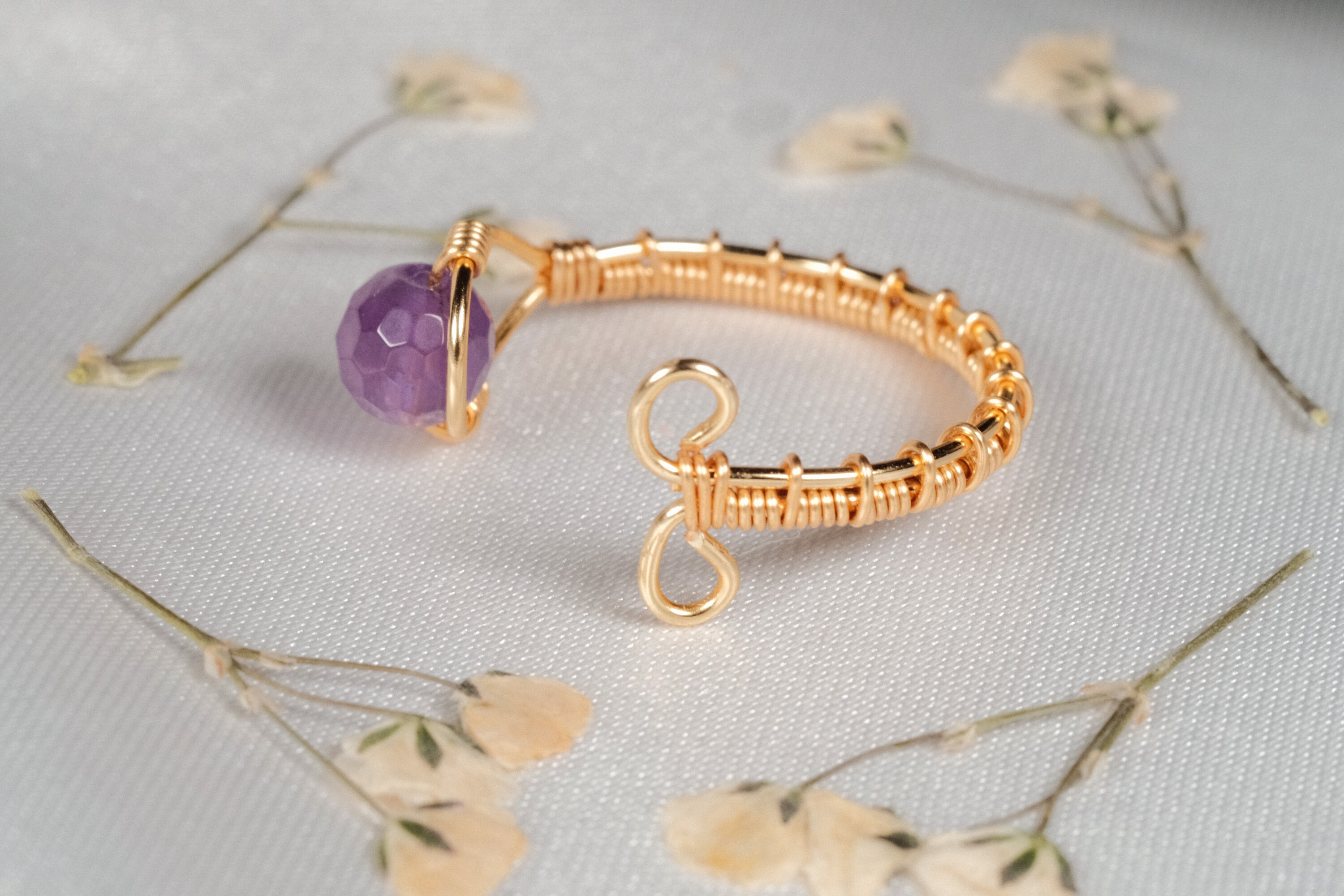 Simple, Adjustable Gold Wire Wrapped Gemstone Ring - Etsy