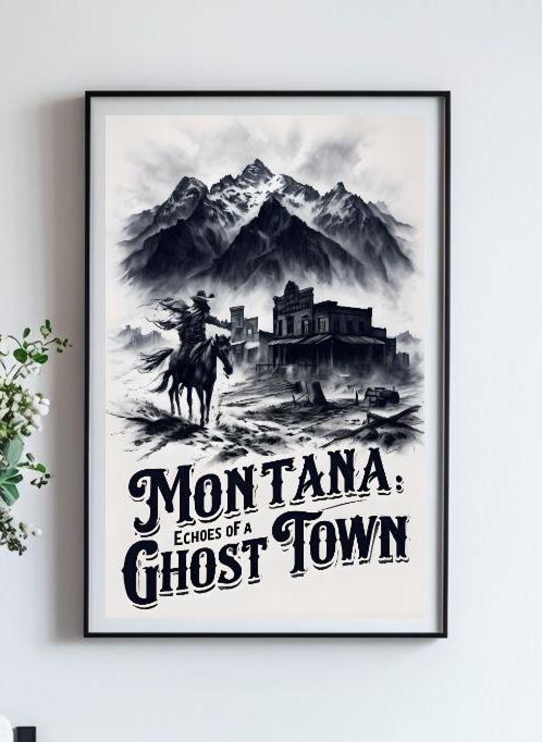 Montana Ghost Town Poster | Charcoal Style AI Art (instant Download) - Etsy