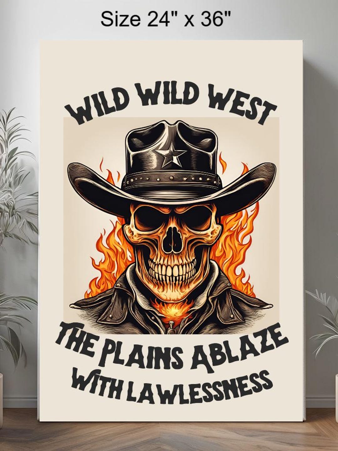 Wild Wild West Poster Cowboy Skull Face on Fire, 24x36 Digital Art, the ...