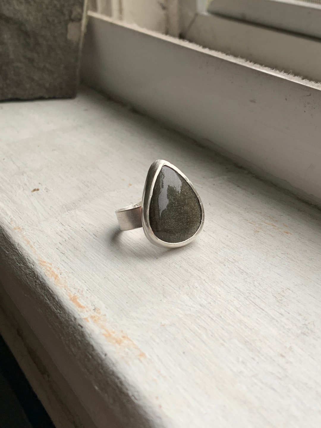 MADE TO ORDER - Obsidian Shield Protection Ring Volcanic Glass Unisex ...