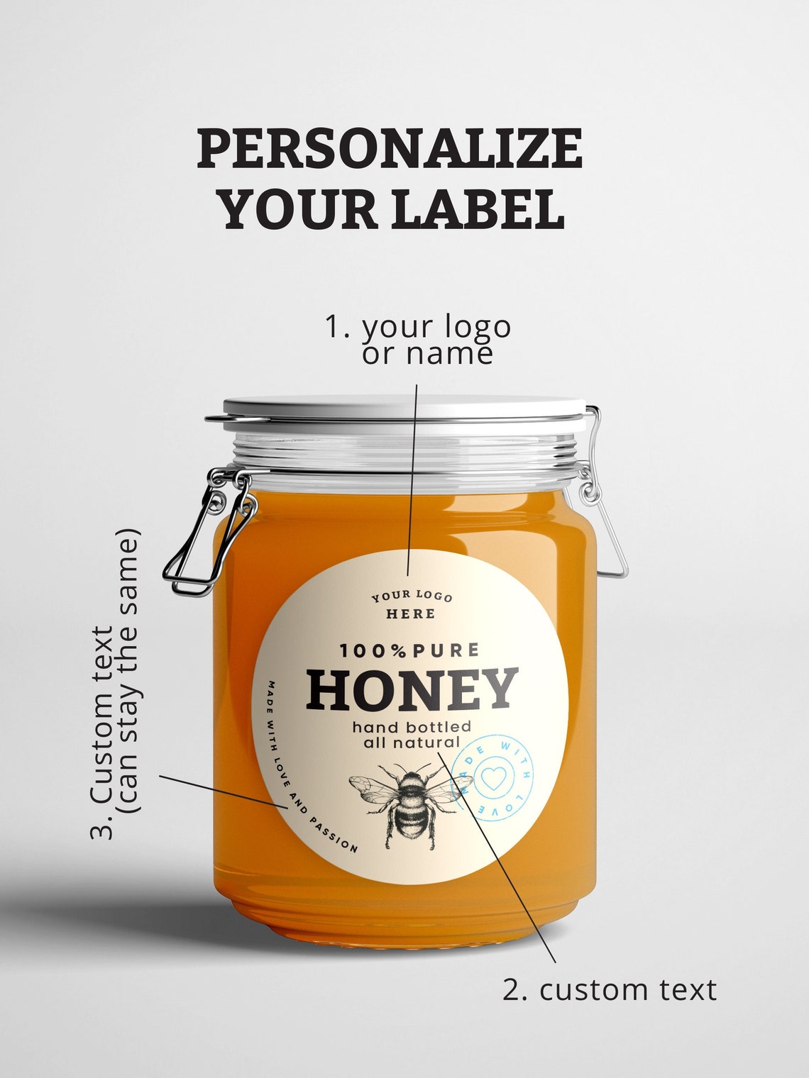 Honey Label Design, Customizable Honey Sticker, Custom Honey Label ...