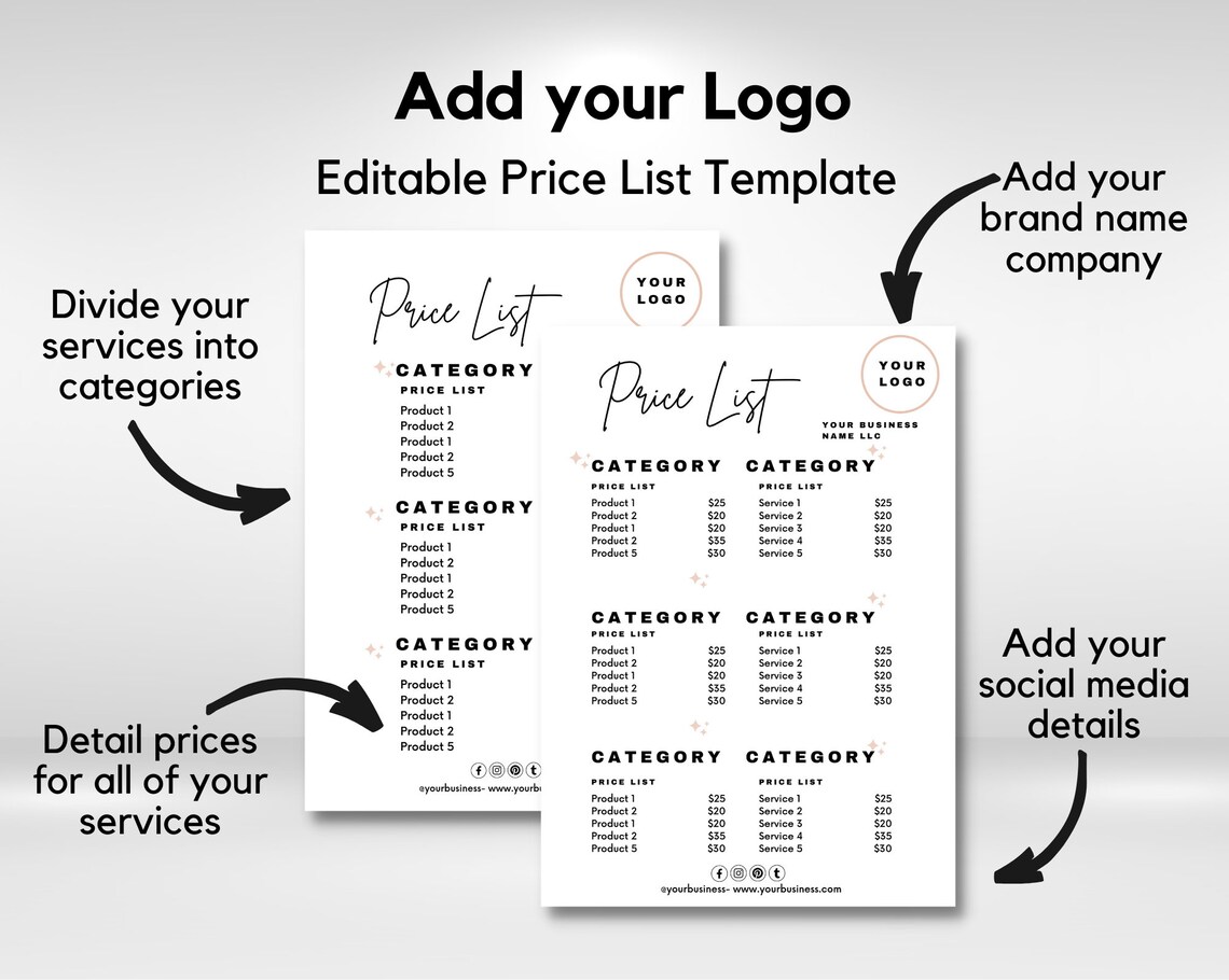 Price List Template Price Guide Printable Price Sheet Price | Etsy