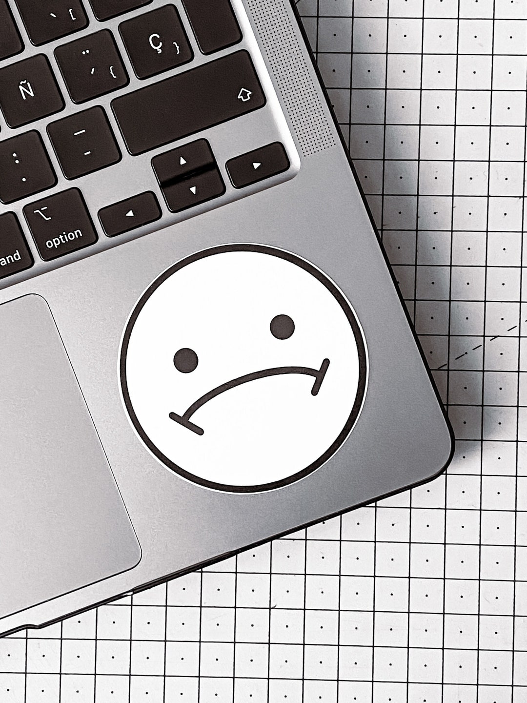 Sad Face Circle Sticker 7CM · Matte White · Waterproof · Minimalistic ...