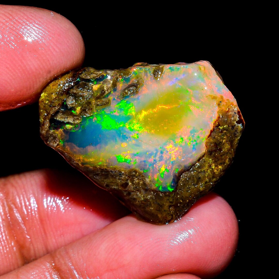 Natural Multi Fire Opal Gemstone, Oil Ethiopian Opal Flashy Fire Rough ...