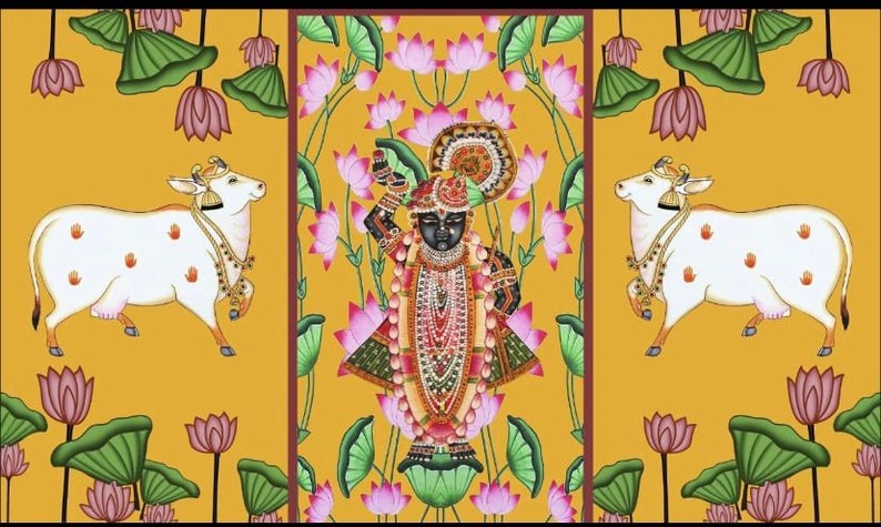 Indian Pooja Backdrop Pictures Pichwai Cow With Thirumala God for Home ...