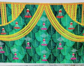 Indian Pooja Backdrop Pictures Ganesh With Floral Strings Designed for ...