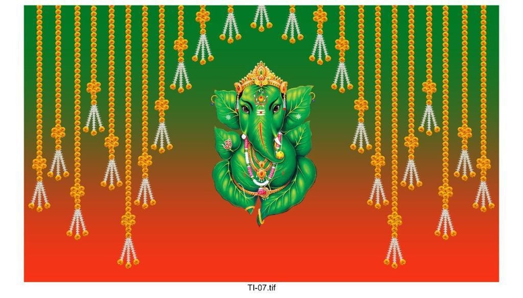 Indian Pooja Backdrop Pictures Ganesh With Floral Strings Designed for ...