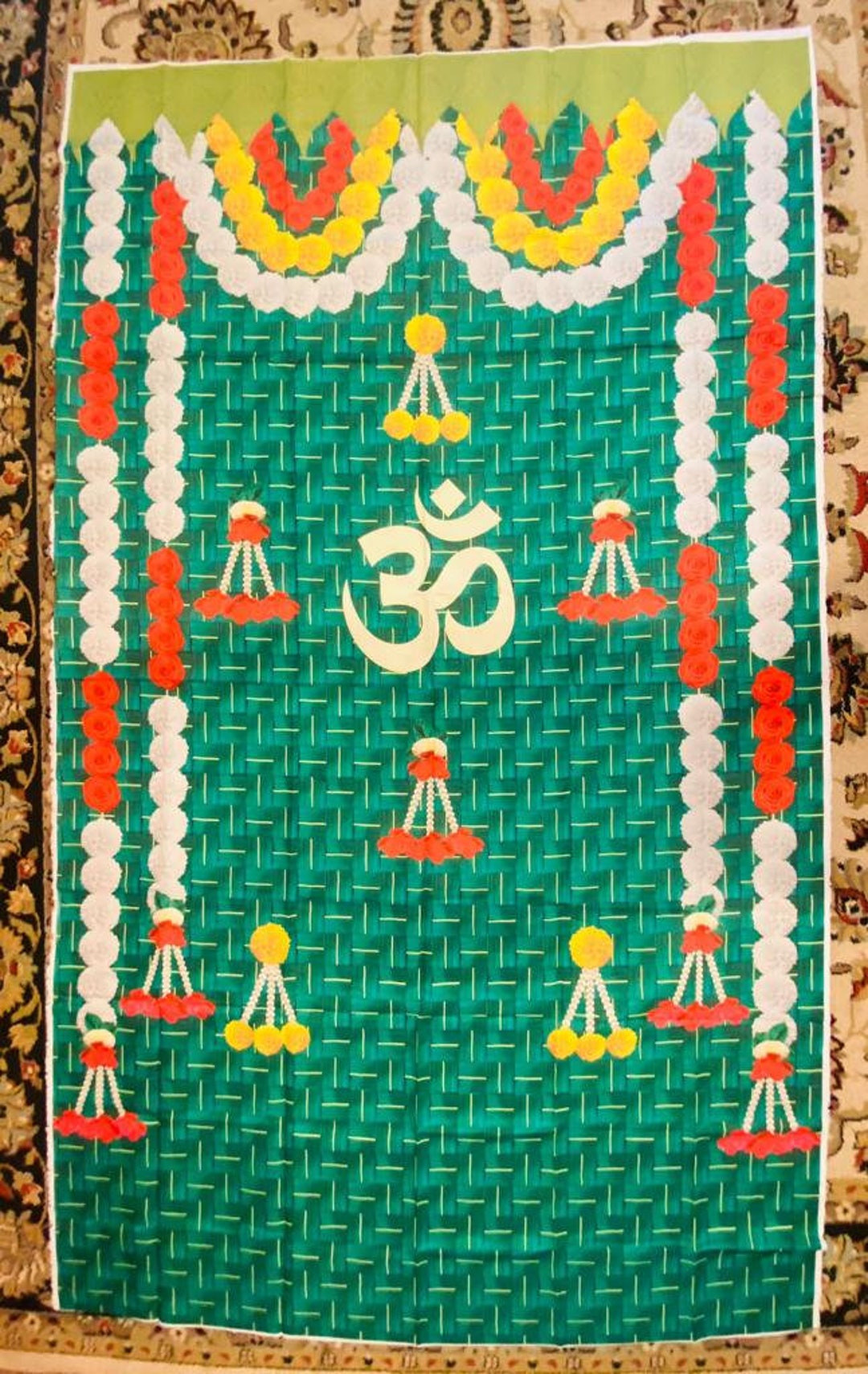 Indian Pooja Backdrop Pictures Swastika Om With Floral Strings - Etsy