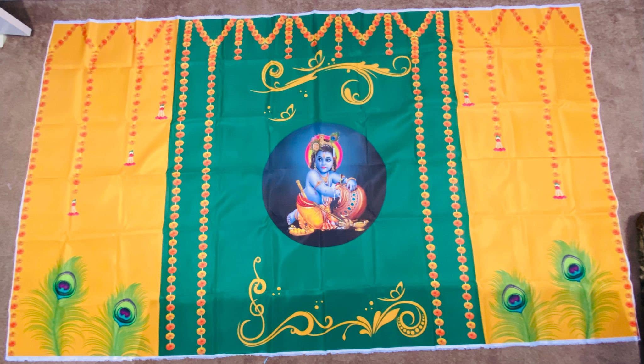 Indian Pooja Premium Quality Little Krishna Printed / Backdrop for Home ...