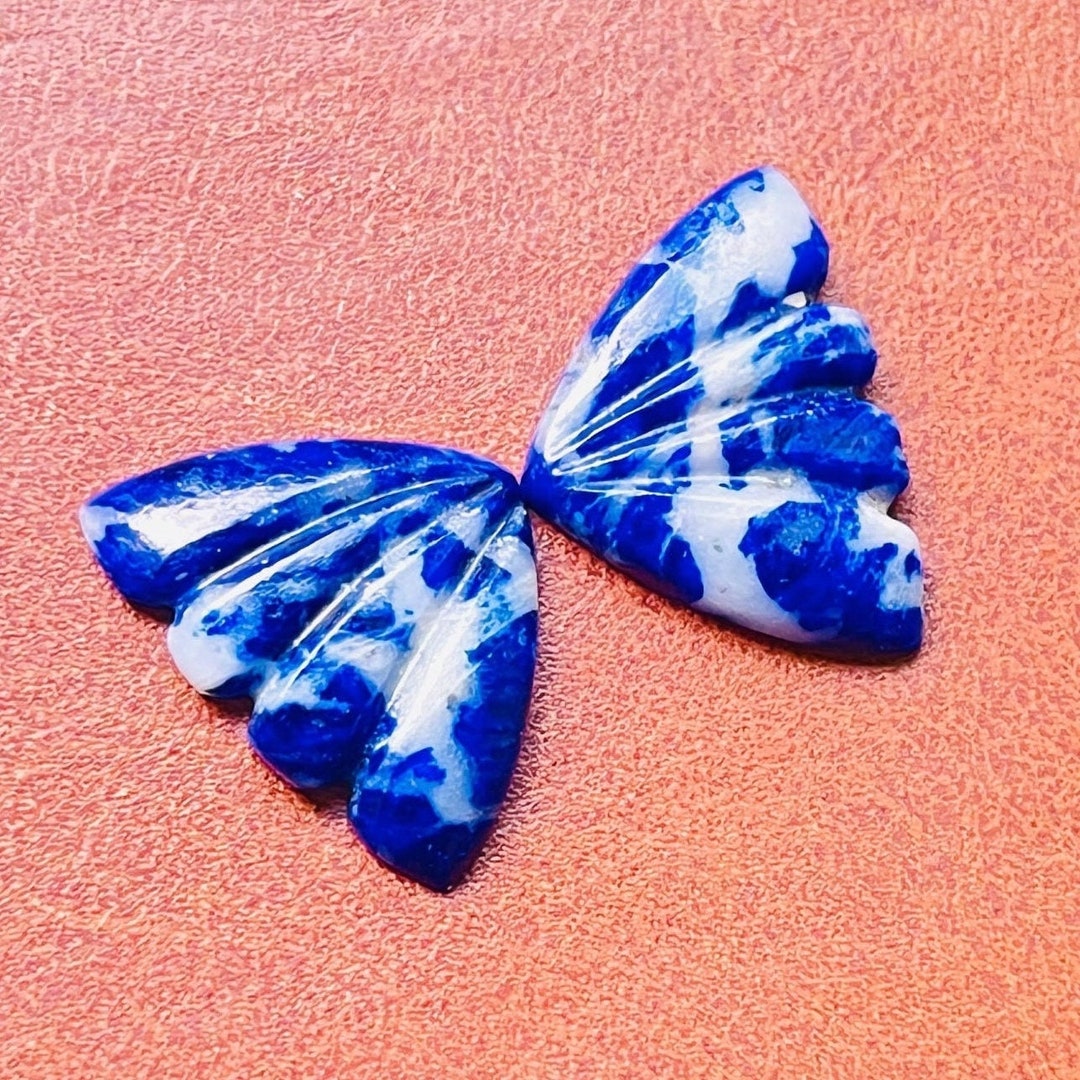 Carved Lapis Lazuli Butterfly Wings Pair: Loose Gemstone Pendants ...