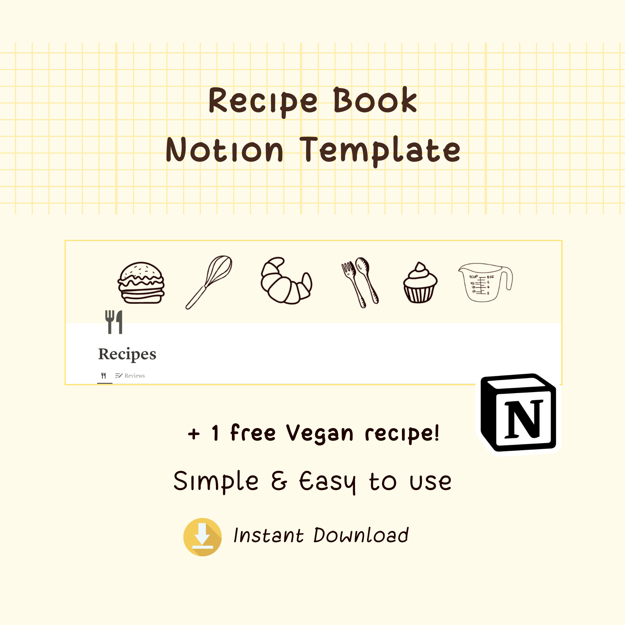 Recipe Book Notion Template Simple Recipe Planner Meal Organiser - Etsy