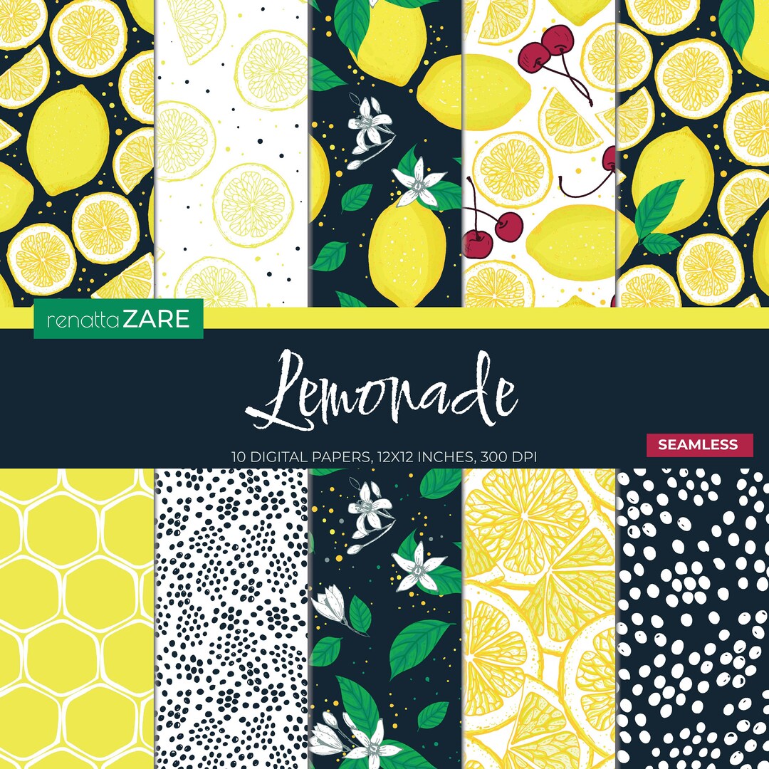 10 Lemons Digital Patterns, Seamless Coordinating Paper Set, Summer ...