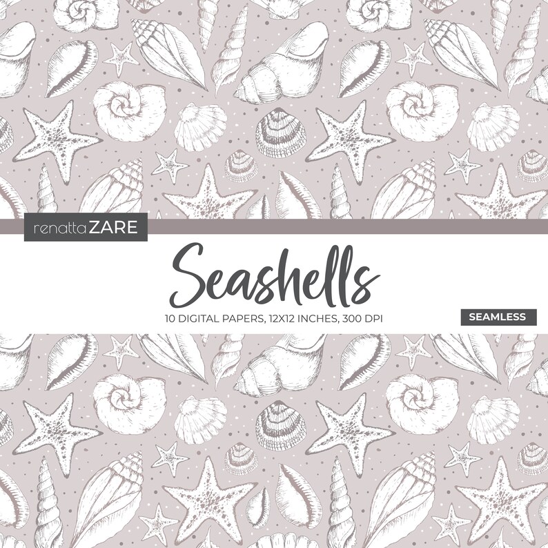Seashells Digital Patterns. 10 JPG Seamless Digital Papers. - Etsy