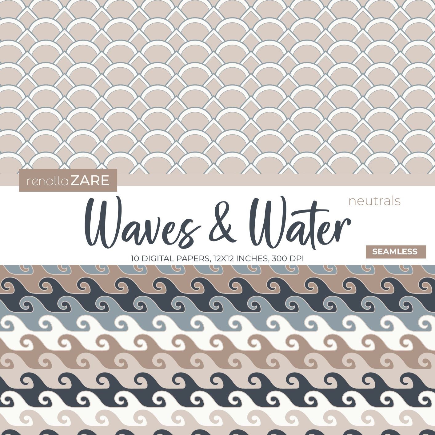 10 Waves and Water Seamless Digital Papers. Sea Water Papers. Earth ...