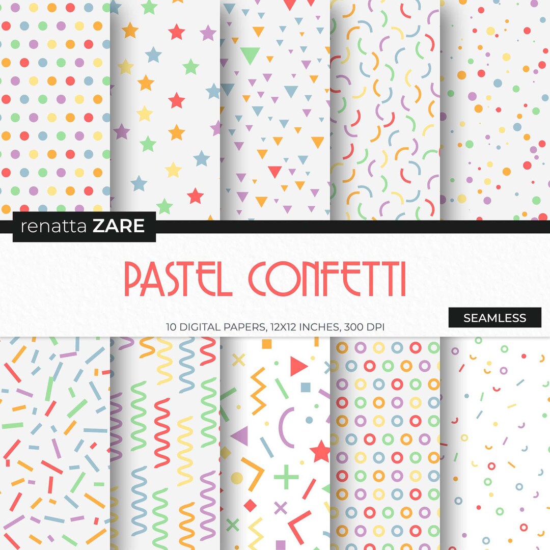 Pastel Confetti Digital Paper Pack 10 Seamless Patterns Fun Geometric ...