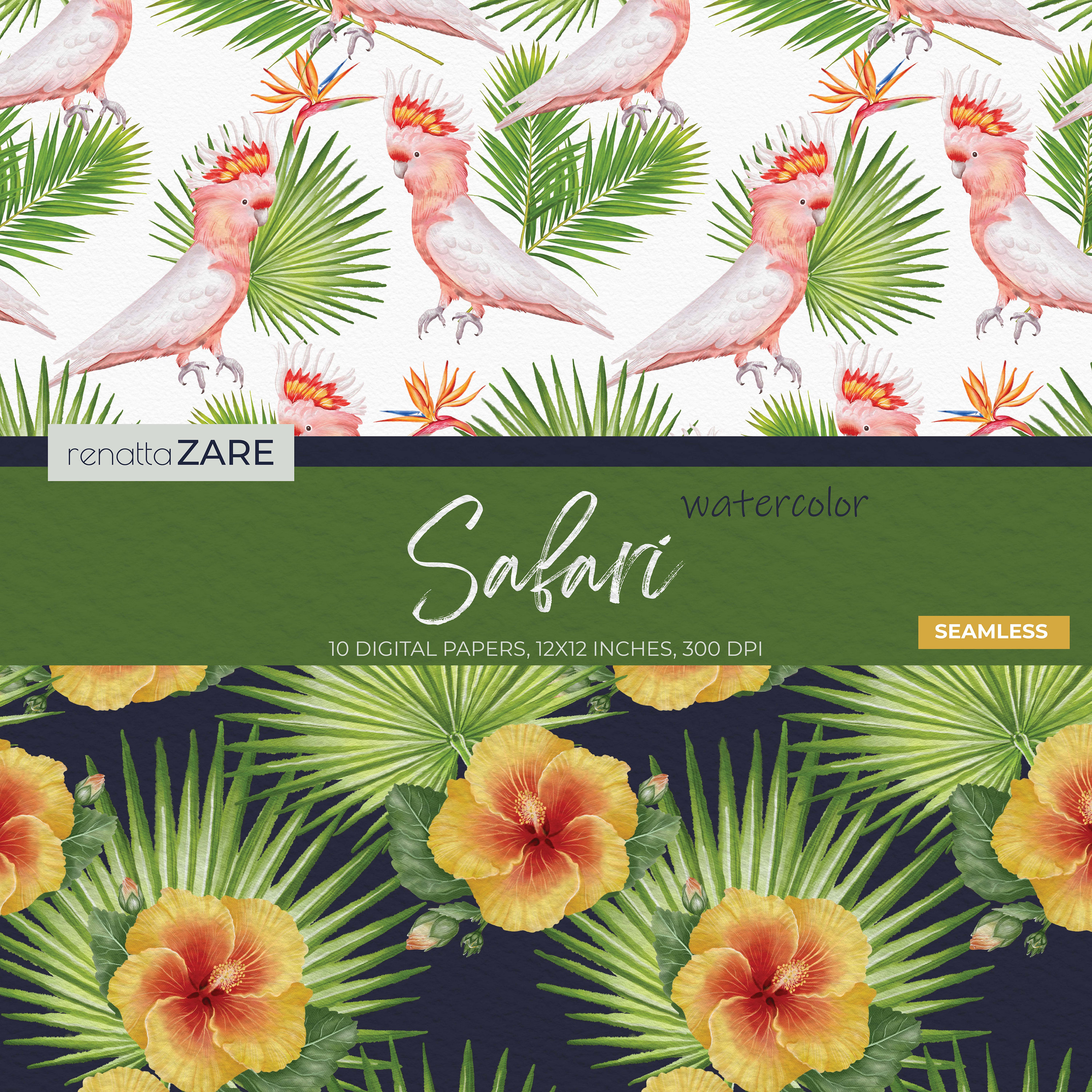 Safari Animals and Plants Digital Patterns. 12x12 In, 10 JPG Seamless ...