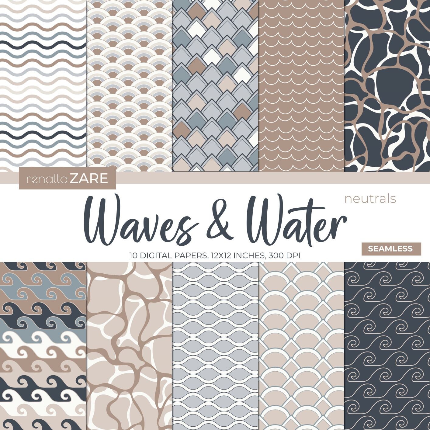 10 Waves and Water Seamless Digital Papers. Sea Water Papers. Earth ...