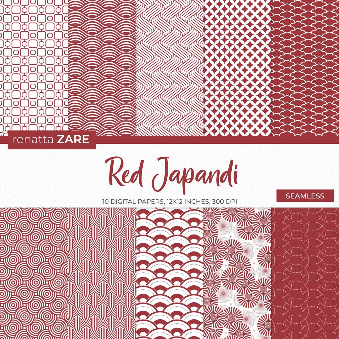 Japanese Red Pattern Digital Paper, SEAMLESS Sashiko Pattern, Modern ...
