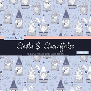 10 Cute Santa and Snowflakes. Digital Papers. Christmas Papers. Winter ...