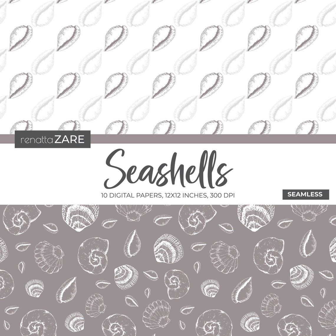 Seashells Digital Patterns. 10 JPG Seamless Digital Papers. - Etsy