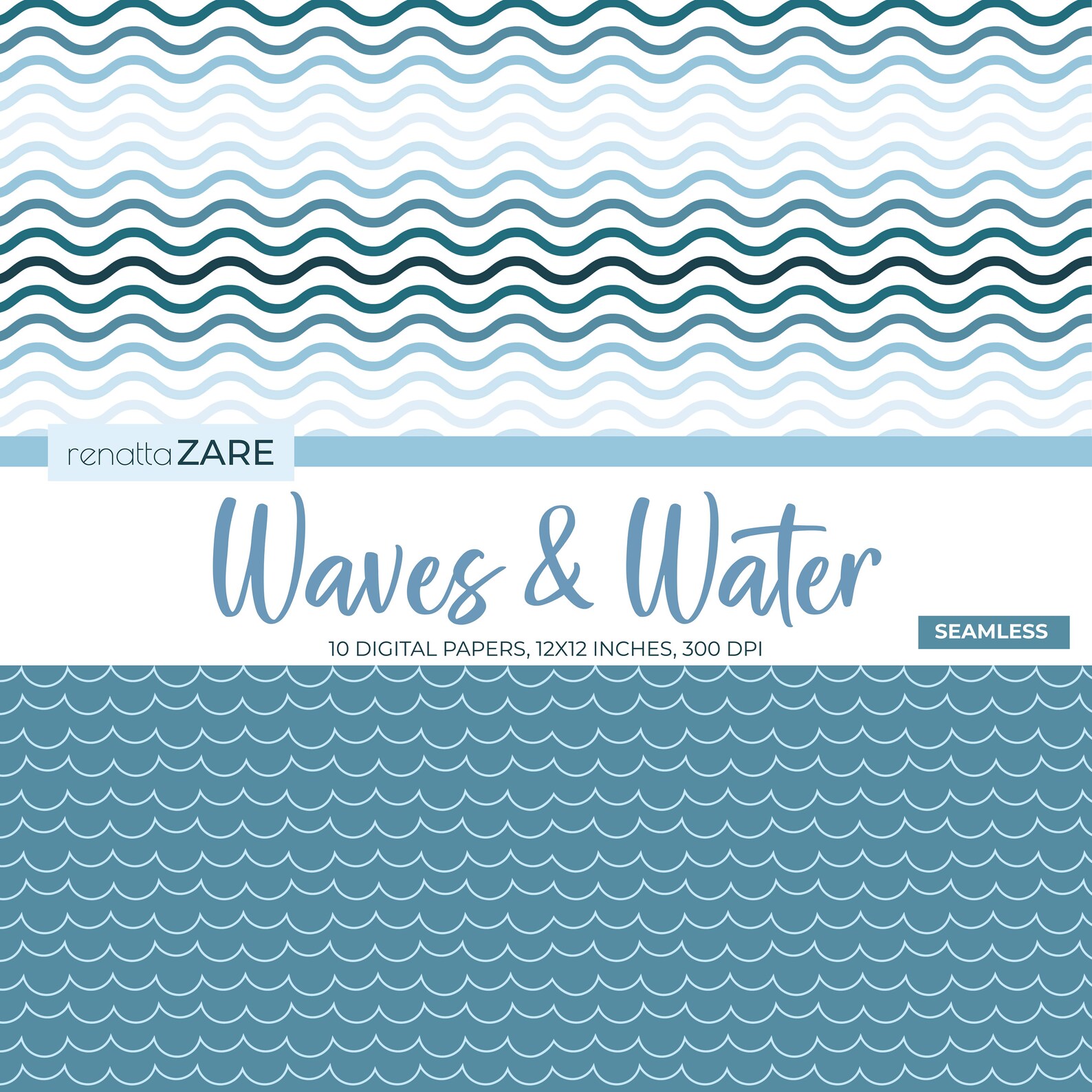 10 Waves and Water Seamless Digital Papers. Sea Water Papers. Blue ...