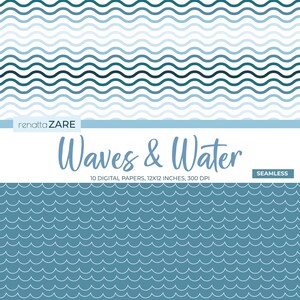 10 Waves and Water Seamless Digital Papers. Sea Water Papers. Blue ...