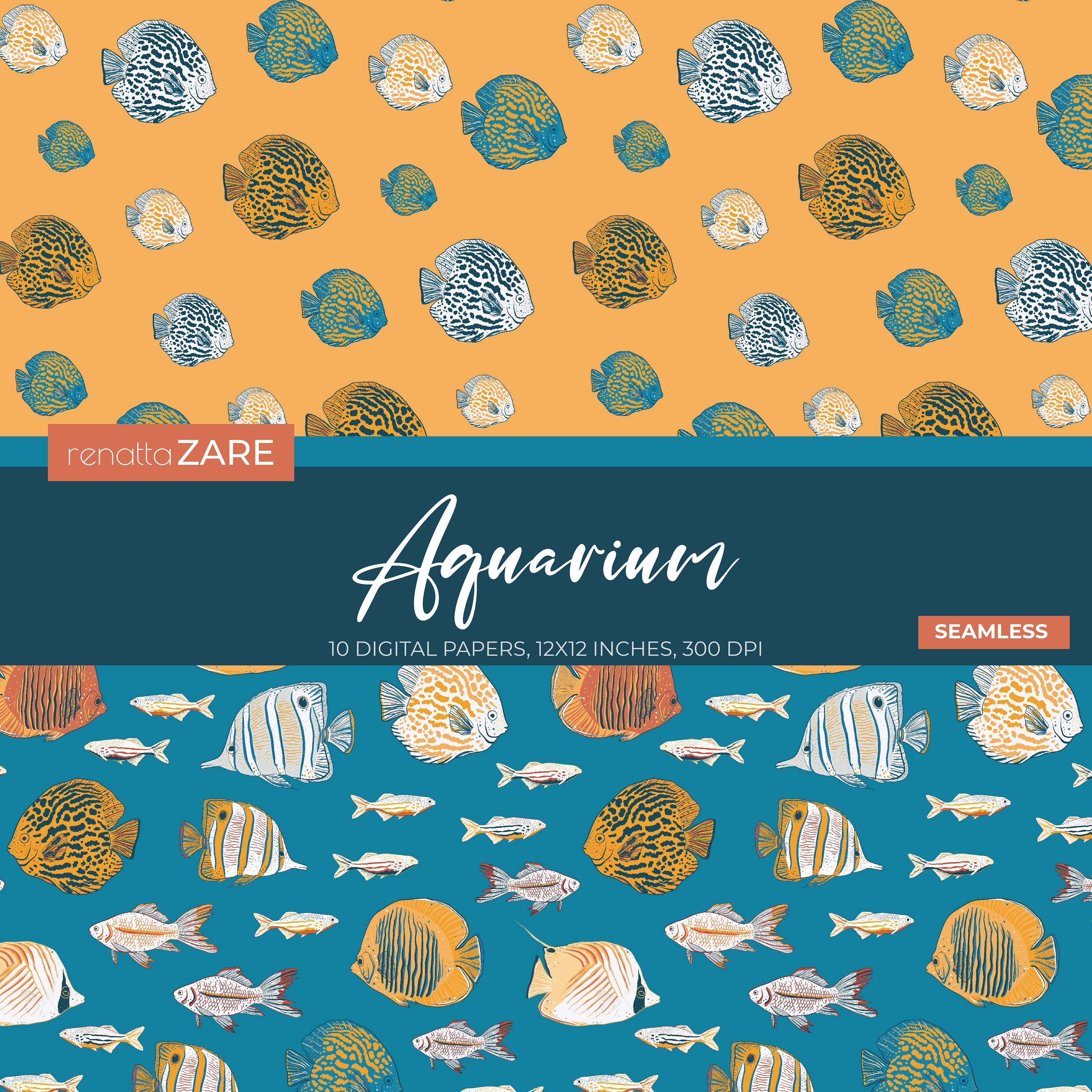 10 Underwater Digital Paper, Seamless Digital Paper, Aquarium Seamless ...