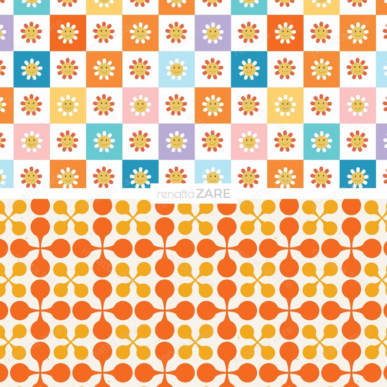 10 Groovy Retro Seamless Papers, Vintage Backgrounds, Boho Scrapbook ...