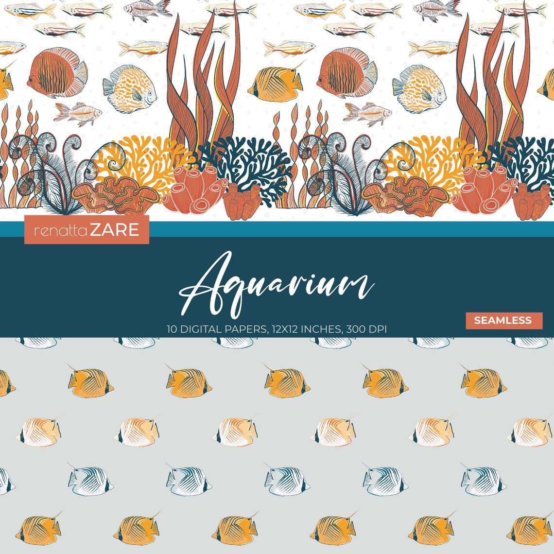 10 Underwater Digital Paper, Seamless Digital Paper, Aquarium Seamless ...