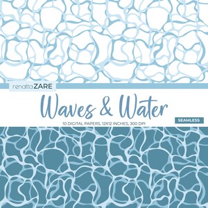 10 Waves and Water Seamless Digital Papers. Sea Water Papers. Blue ...