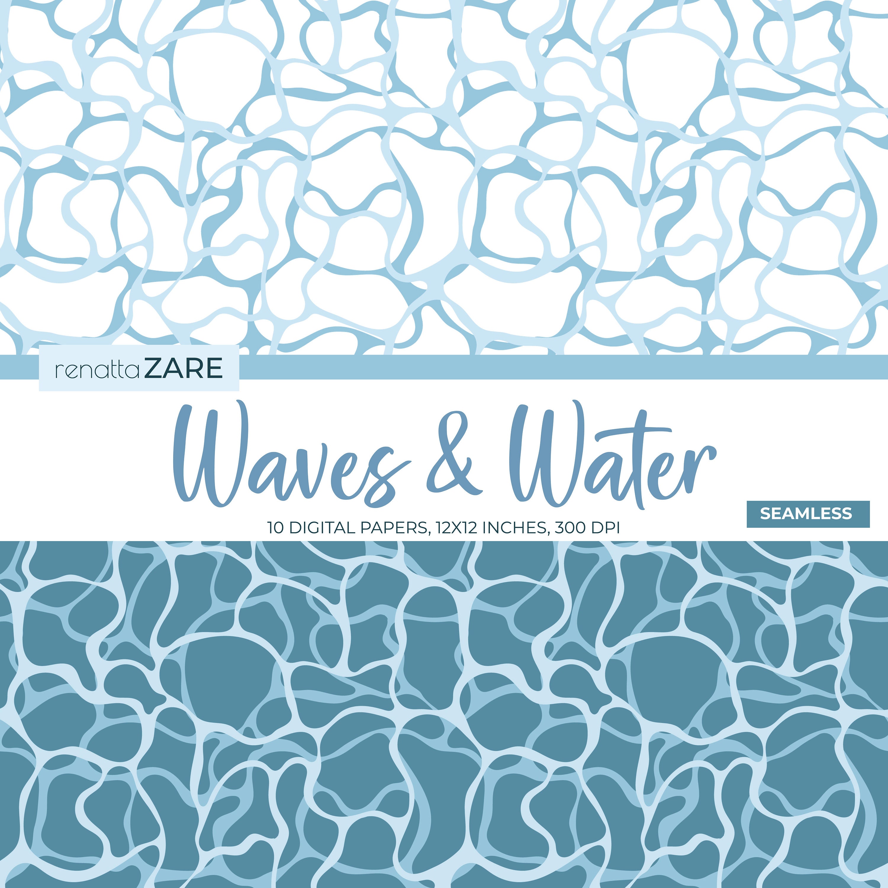 10 Waves and Water Seamless Digital Papers. Sea Water Papers. Blue ...