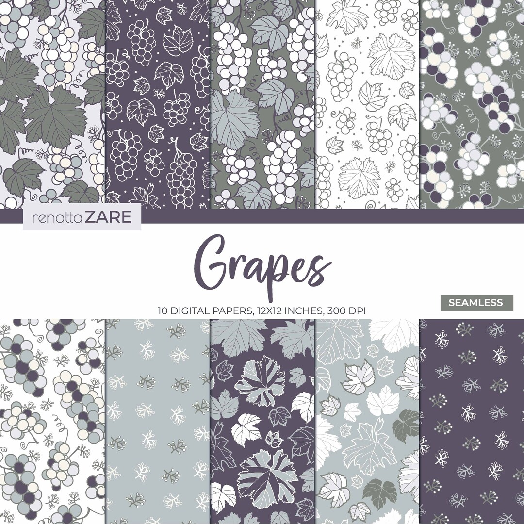 Grapes Seamless Digital Papers. Set of 10, 12x12 In. Fruit Scrapbooking ...