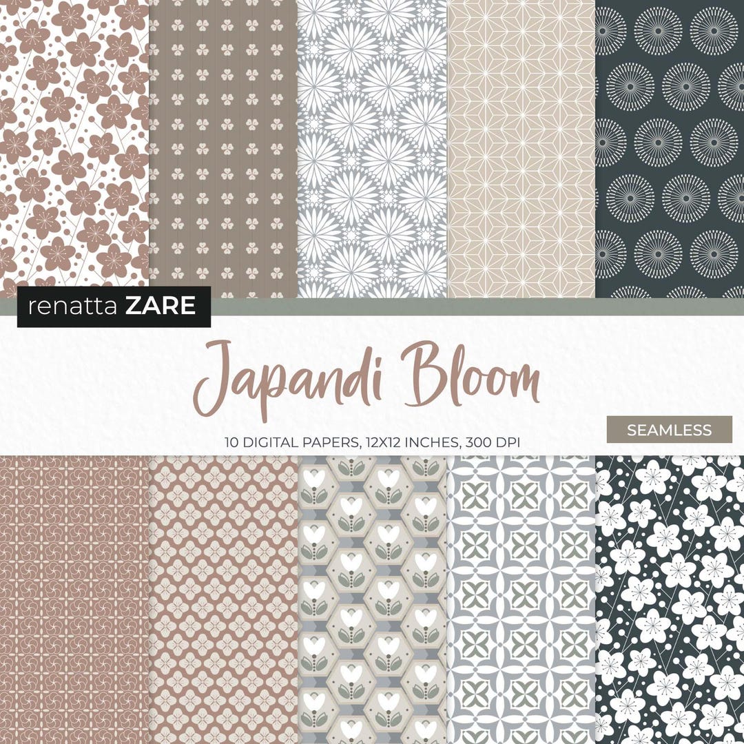 Japanese Bloom Pattern Digital Paper, SEAMLESS Floral Pattern, Modern ...
