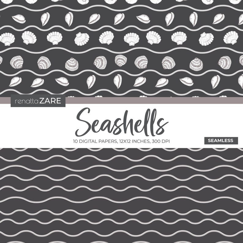 Seashells Digital Patterns. 10 JPG Seamless Digital Papers. - Etsy