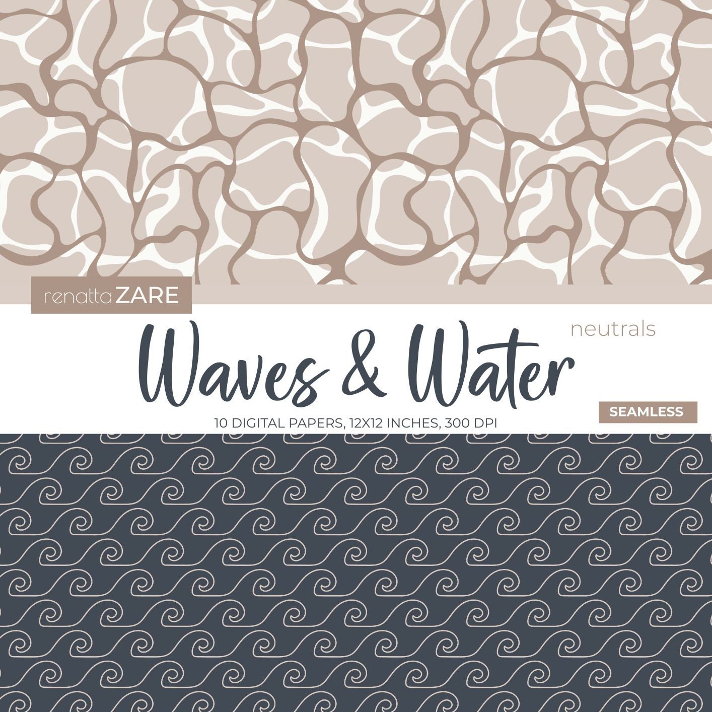 10 Waves and Water Seamless Digital Papers. Sea Water Papers. Earth ...