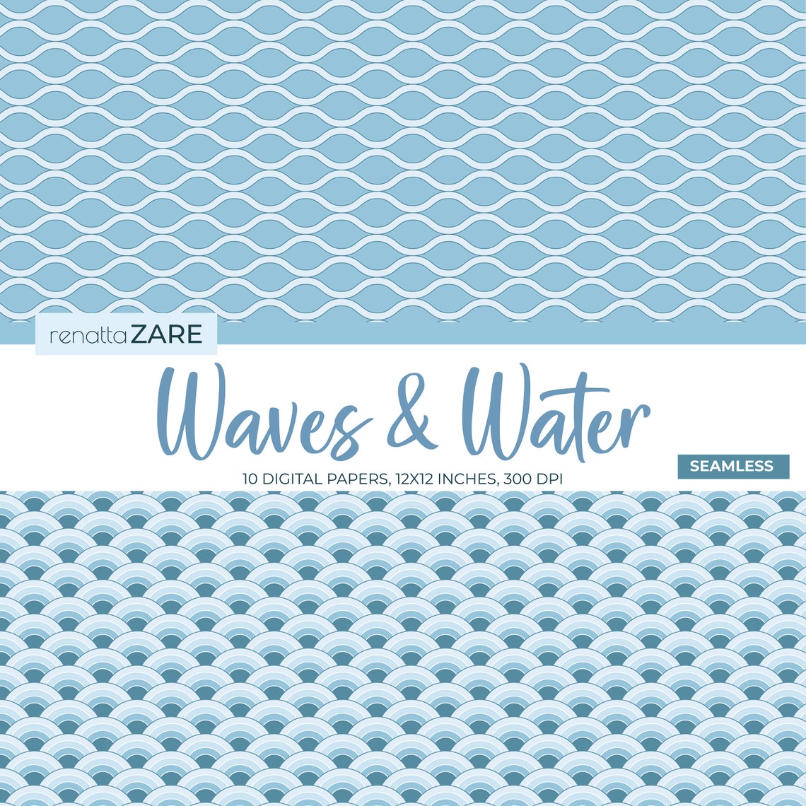 10 Waves and Water Seamless Digital Papers. Sea Water Papers. Blue ...