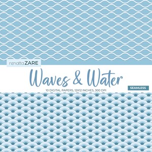 10 Waves and Water Seamless Digital Papers. Sea Water Papers. Blue ...