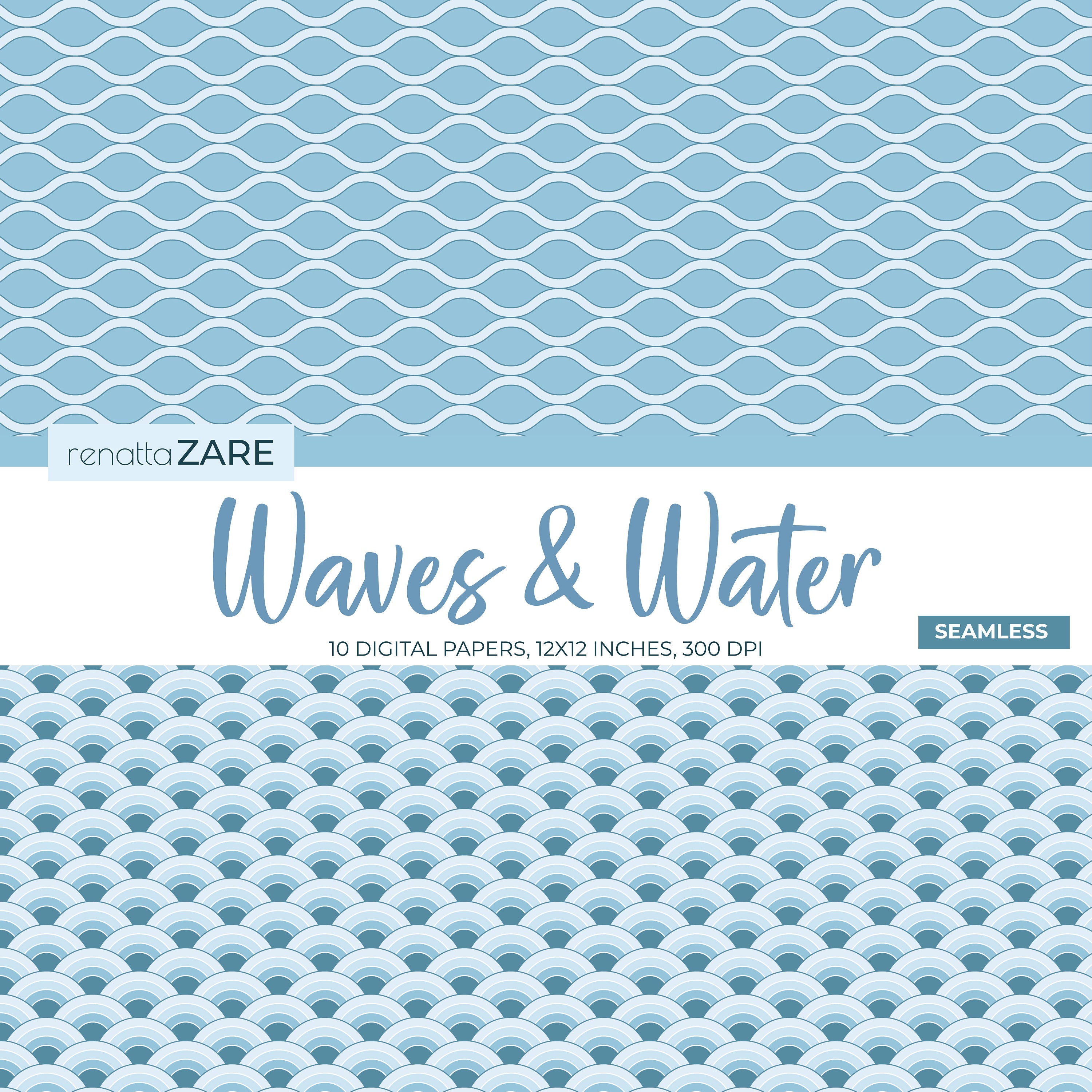 10 Waves and Water Seamless Digital Papers. Sea Water Papers. Blue ...