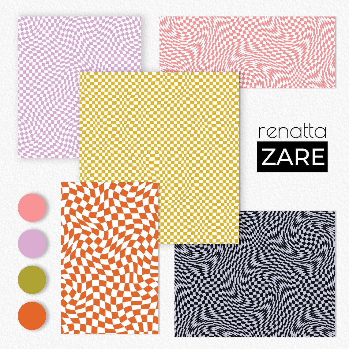 10 Wavy Crazy Checker Seamless Digital Paper, Checkered Pattern ...