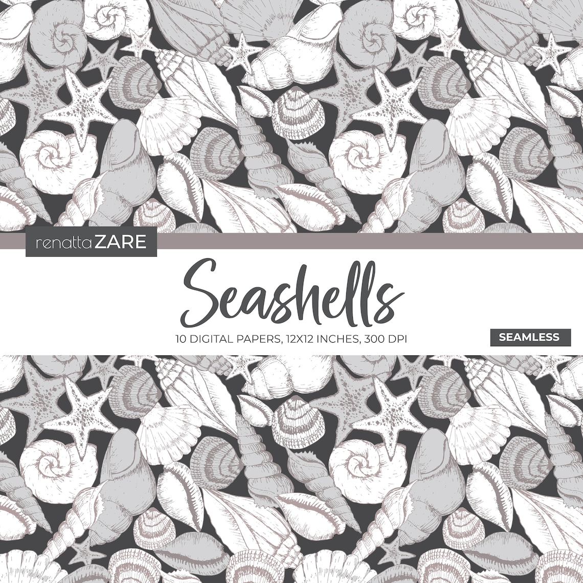 Seashells Digital Patterns. 10 JPG Seamless Digital Papers. - Etsy