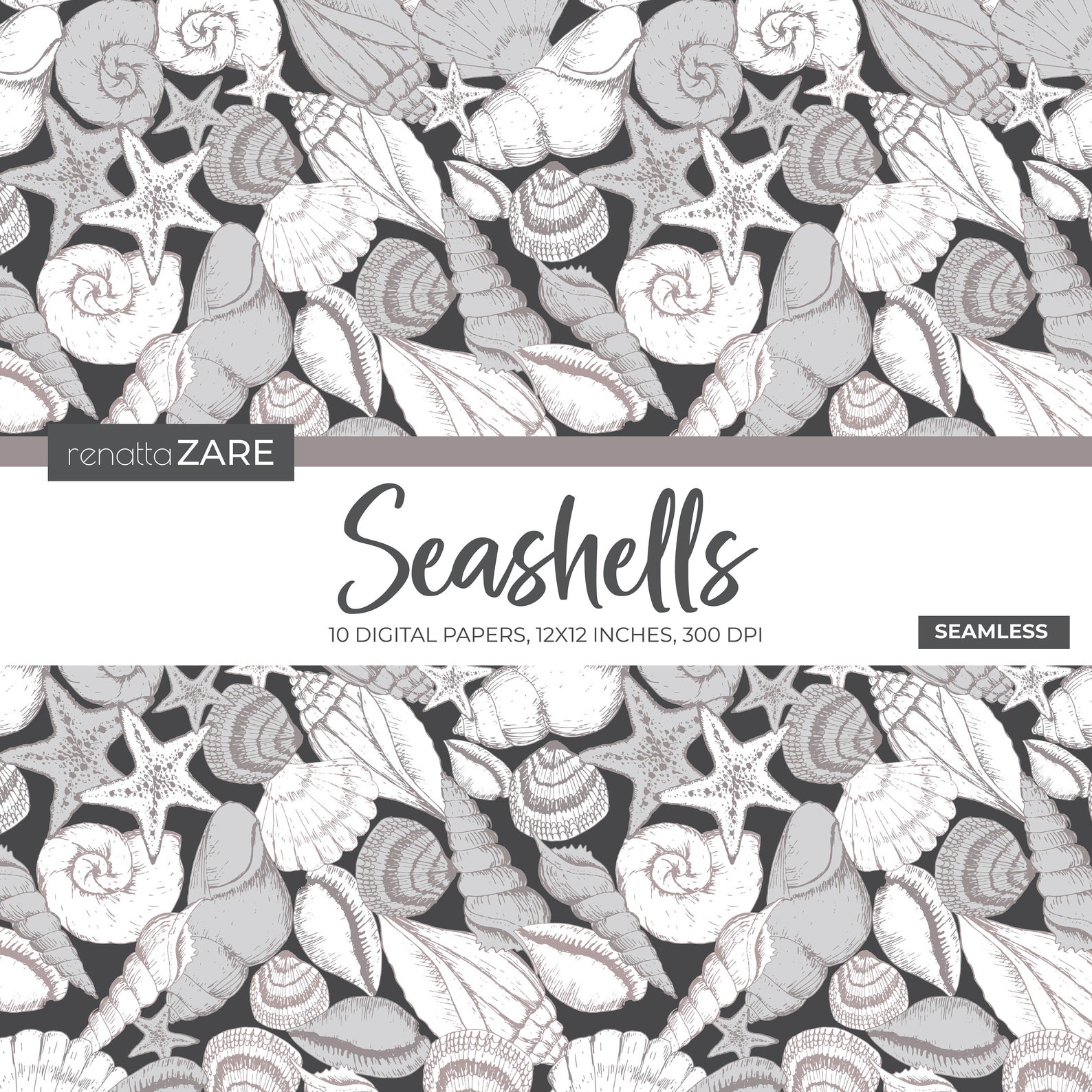 Seashells Digital Patterns. 10 JPG Seamless Digital Papers. - Etsy