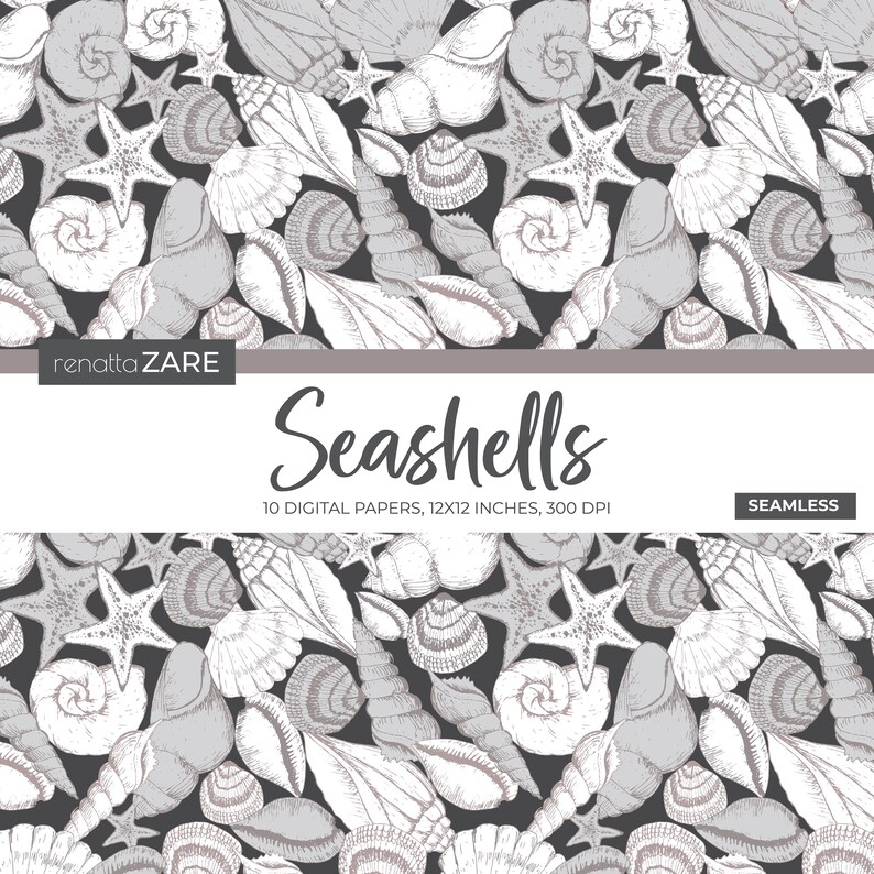 Seashells Digital Patterns. 10 JPG Seamless Digital Papers. - Etsy