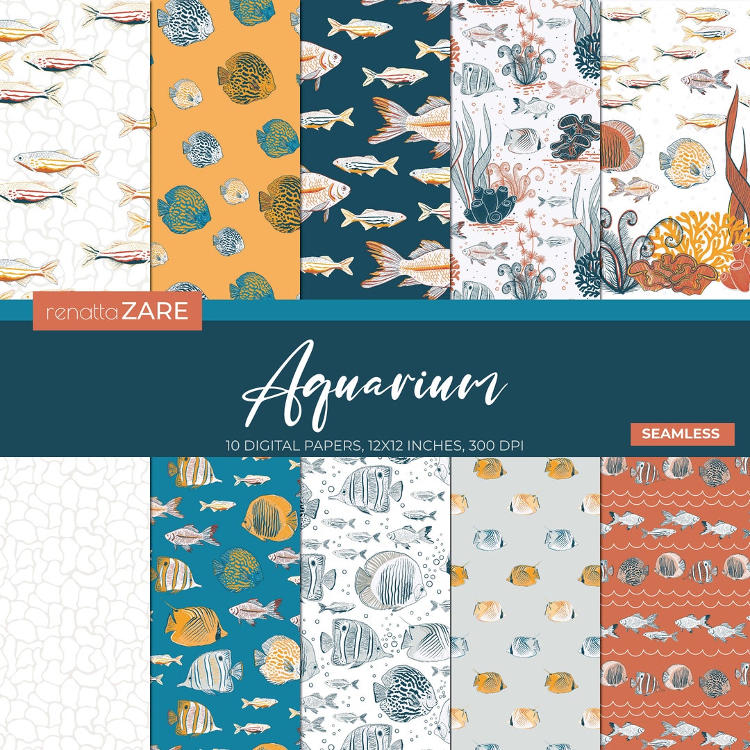 10 Underwater Digital Paper, Seamless Digital Paper, Aquarium Seamless ...
