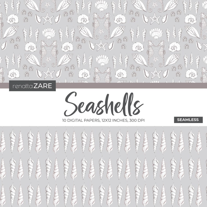 Seashells Digital Patterns. 10 JPG Seamless Digital Papers. - Etsy
