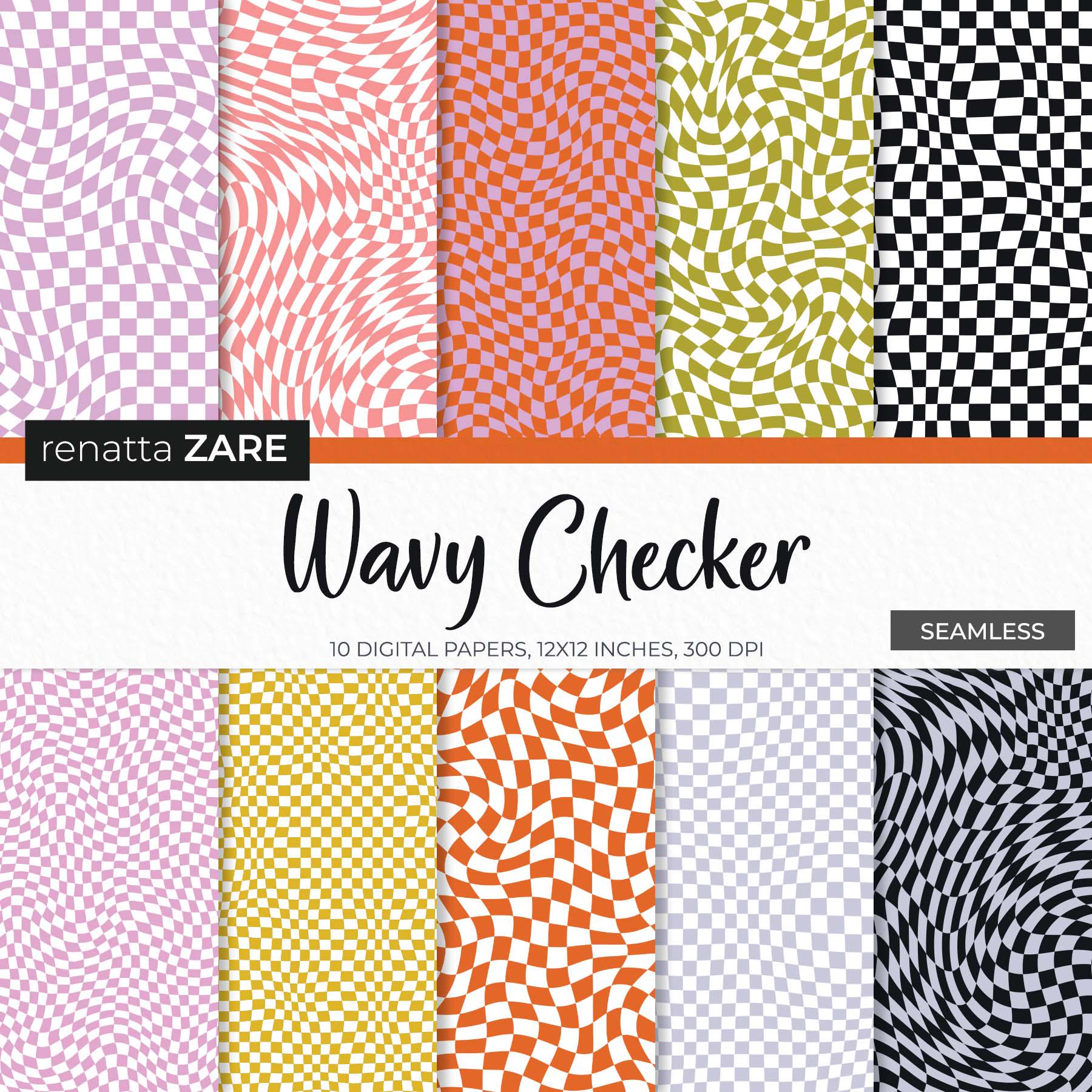 10 Wavy Crazy Checker Seamless Digital Paper, Checkered Pattern ...