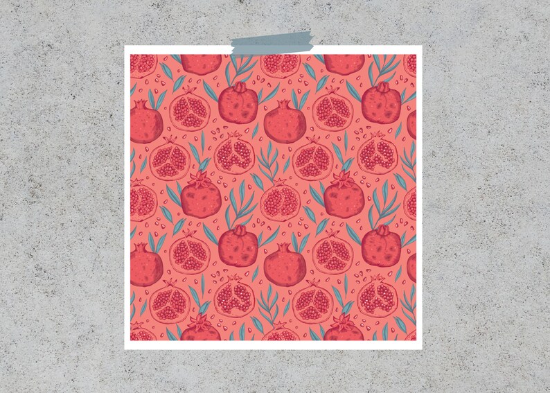 Pomegranate Fruit, Seed, and Flowers Digital Papers. 10 JPG Seamless ...