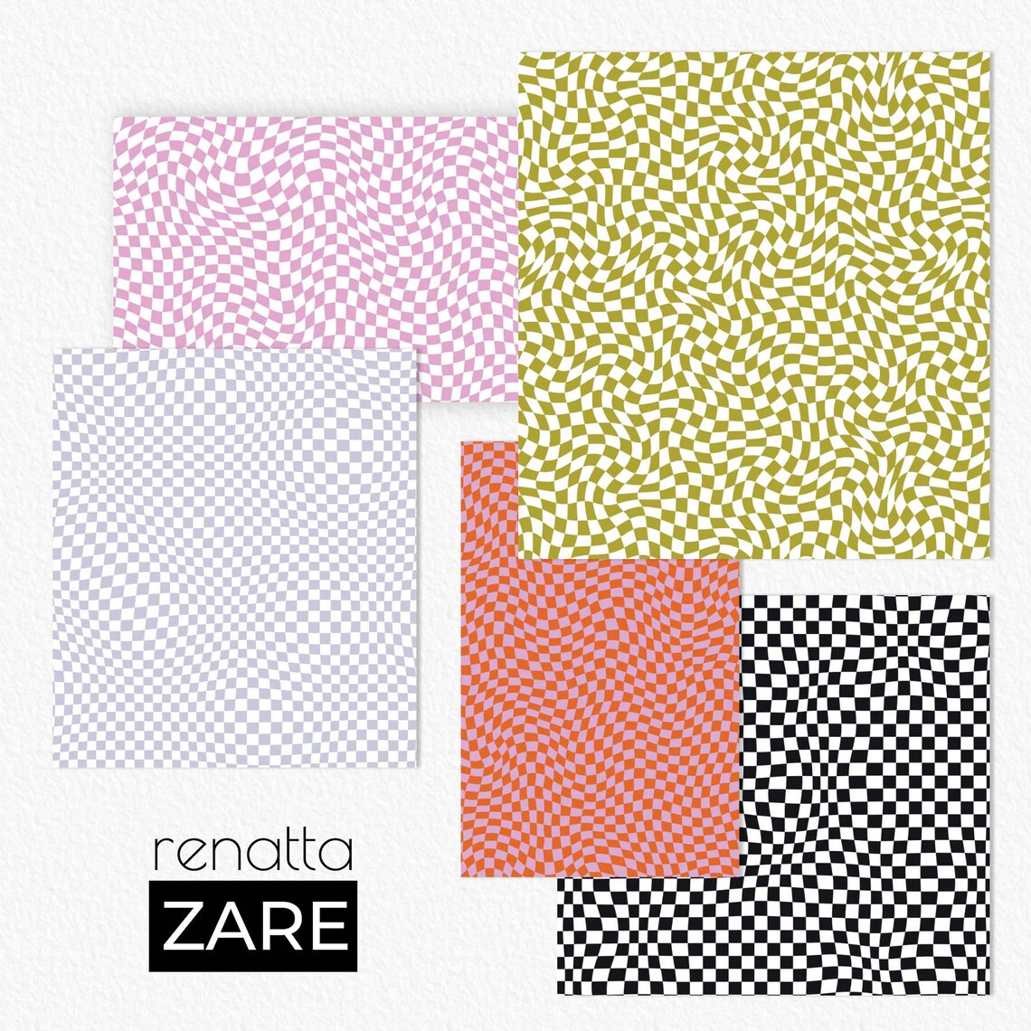10 Wavy Crazy Checker Seamless Digital Paper, Checkered Pattern ...